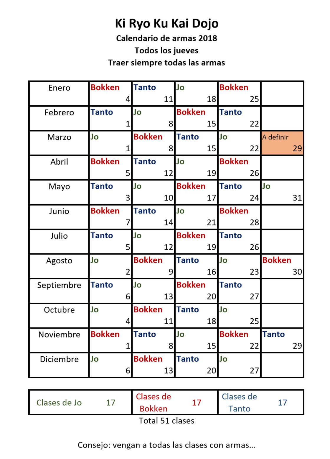 Calendario Armas 2018 - Kiryokukai